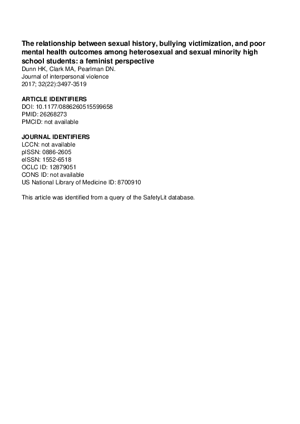 (PDF) The Relationship Between Sexual History, Bullying Victimization ...