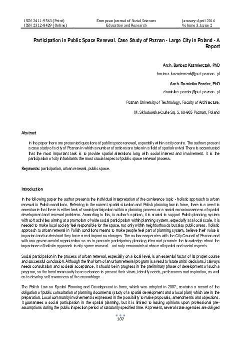 (PDF) Participation in Public Space Renewal. Case Study of Poznan ...