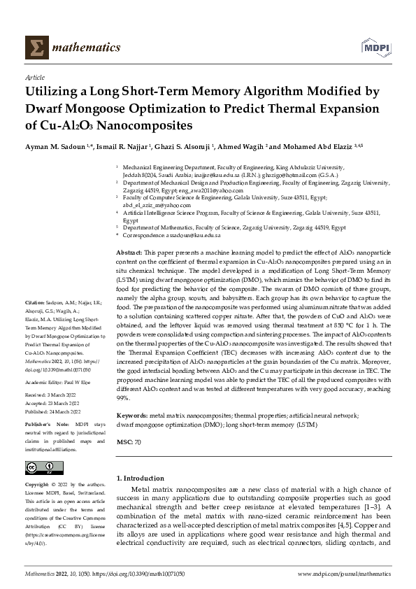 (PDF) Utilizing a Long Short-Term Memory Algorithm Modified by Dwarf Mongoose Optimization to ...