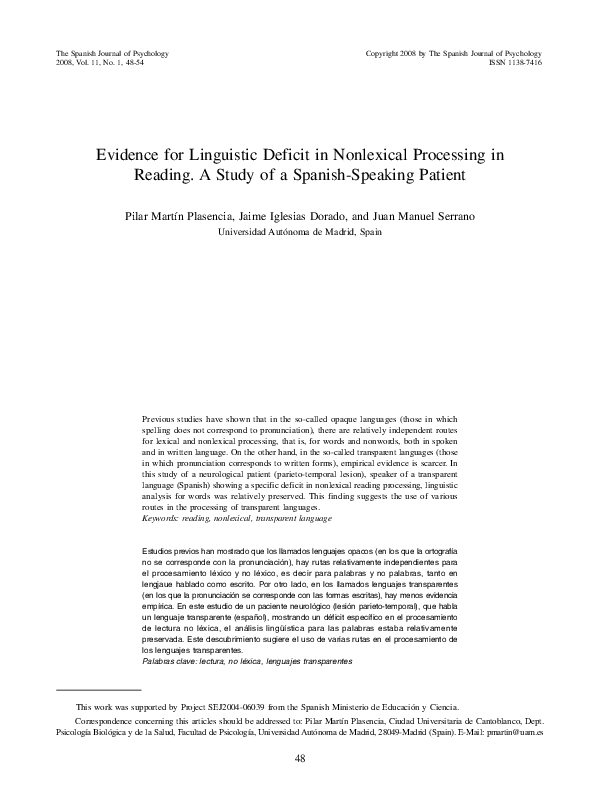 (PDF) Evidence for Linguistic Deficit in Nonlexical Processing in ...
