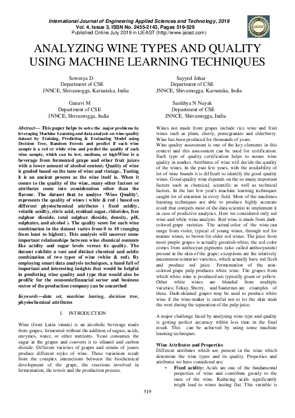 (PDF) Analyzing Wine Types and Quality Using Machine Learning Techniques