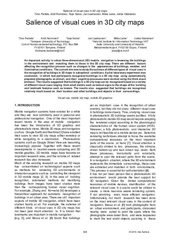 (PDF) Salience of visual cues in 3D city maps
