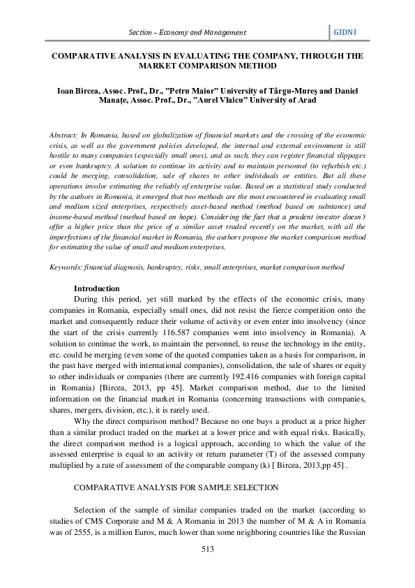 (PDF) Comparative Analysis in Evaluating the Company, Through the ...