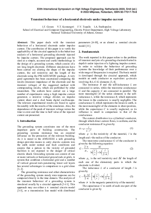 Transient behaviour of a horizontal electrode under impulse current
