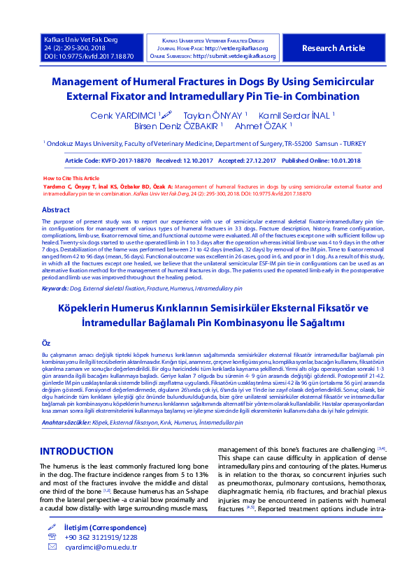 (PDF) Management of Humeral Fractures in Dogs By Using Semicircular ...
