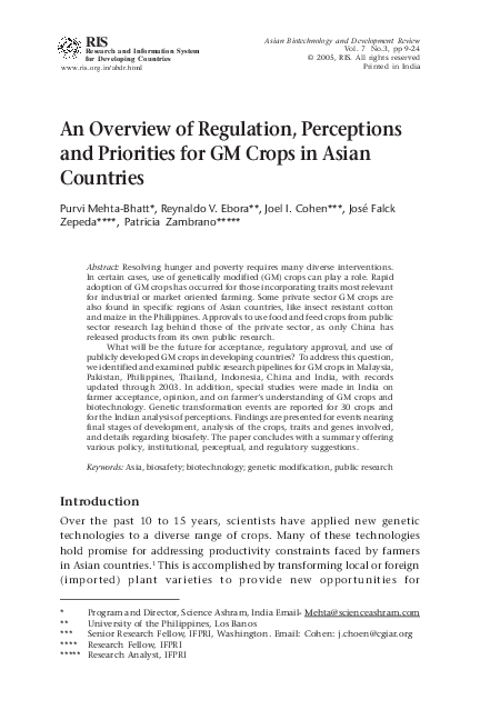 (PDF) An overview of regulation, perceptions and priorities for GM ...