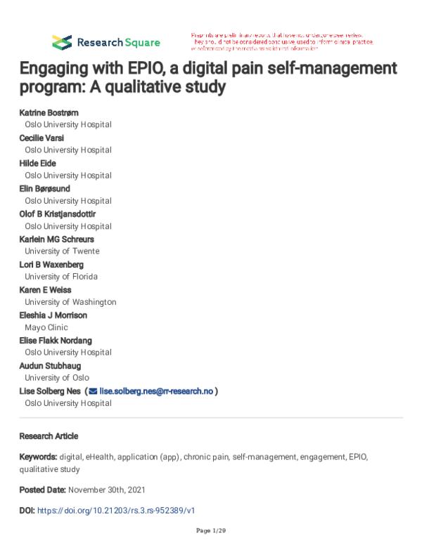 (PDF) Engaging with EPIO, a digital pain self-management program: A ...
