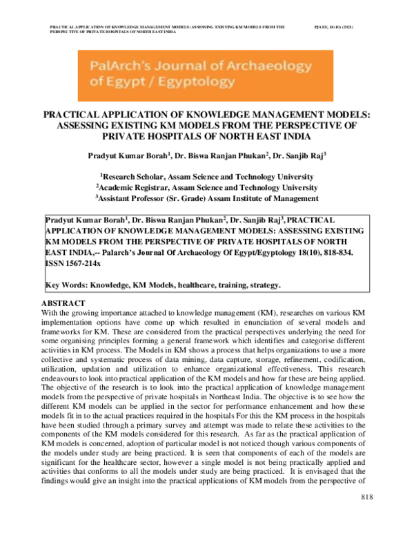 (PDF) PRACTICAL APPLICATION OF KNOWLEDGE MANAGEMENT MODELS: ASSESSING ...