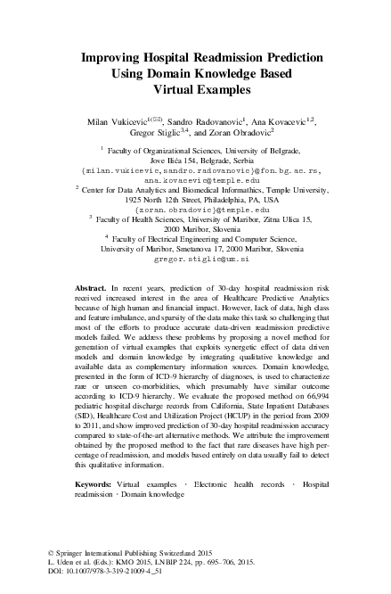 (PDF) Improving Hospital Readmission Prediction Using Domain Knowledge Based Virtual Examples