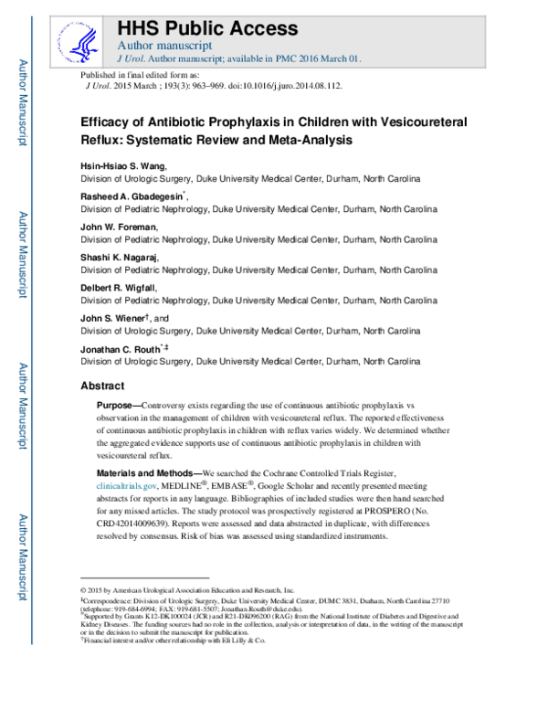 (PDF) Efficacy of Antibiotic Prophylaxis in Children with ...