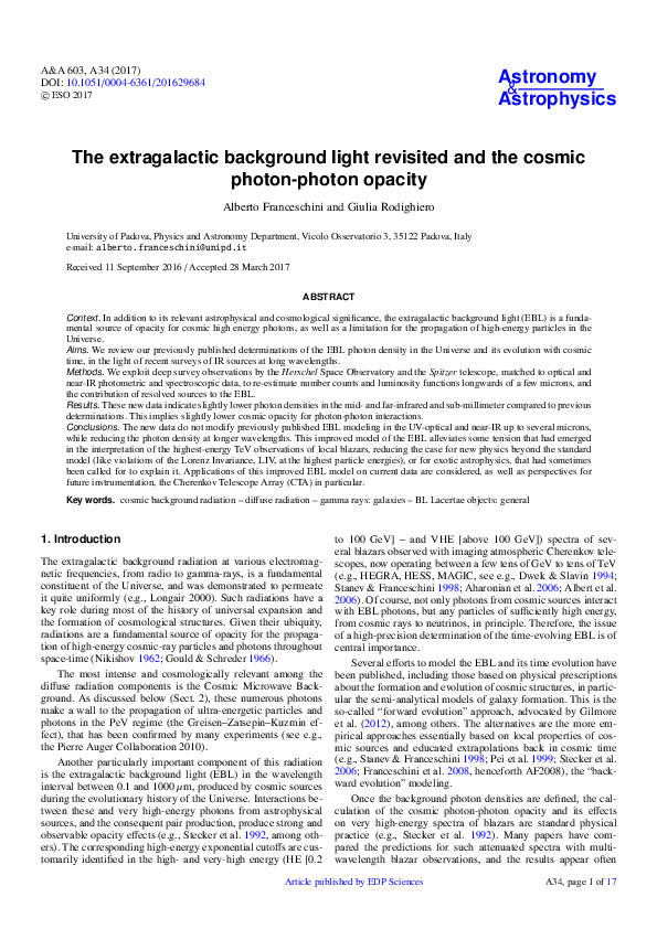 (PDF) The extragalactic background light revisited and the cosmic ...