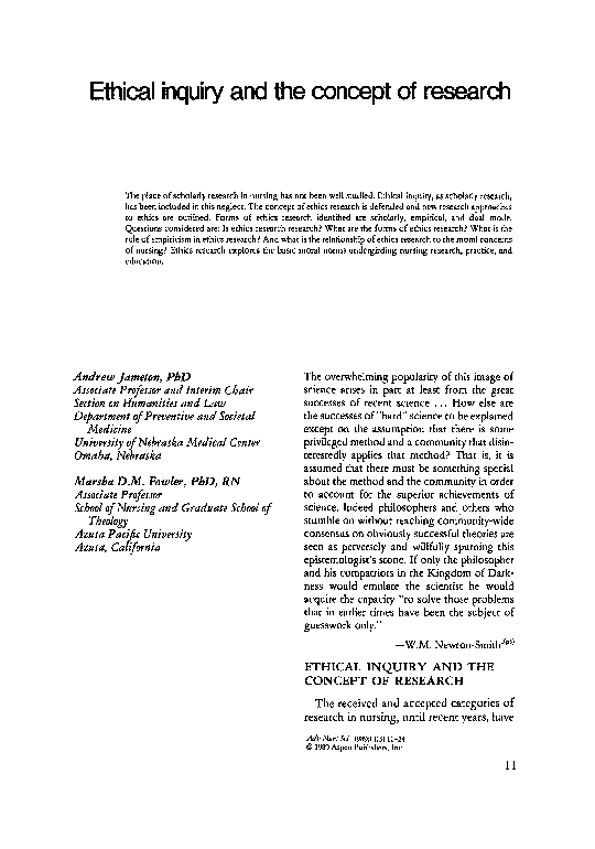 (PDF) Ethical inquiry and the concept of research