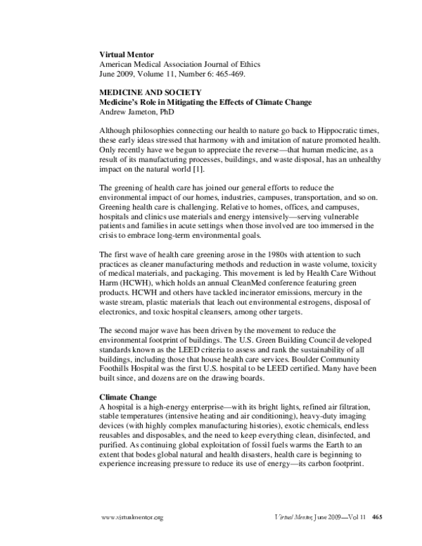 (PDF) Medicine's Role in Mitigating the Effects of Climate Change