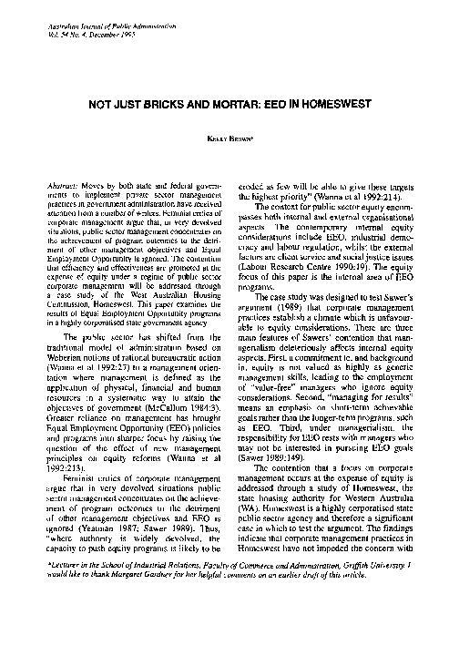 (PDF) Not Just Bricks and Mortar: Eeo in Homeswest