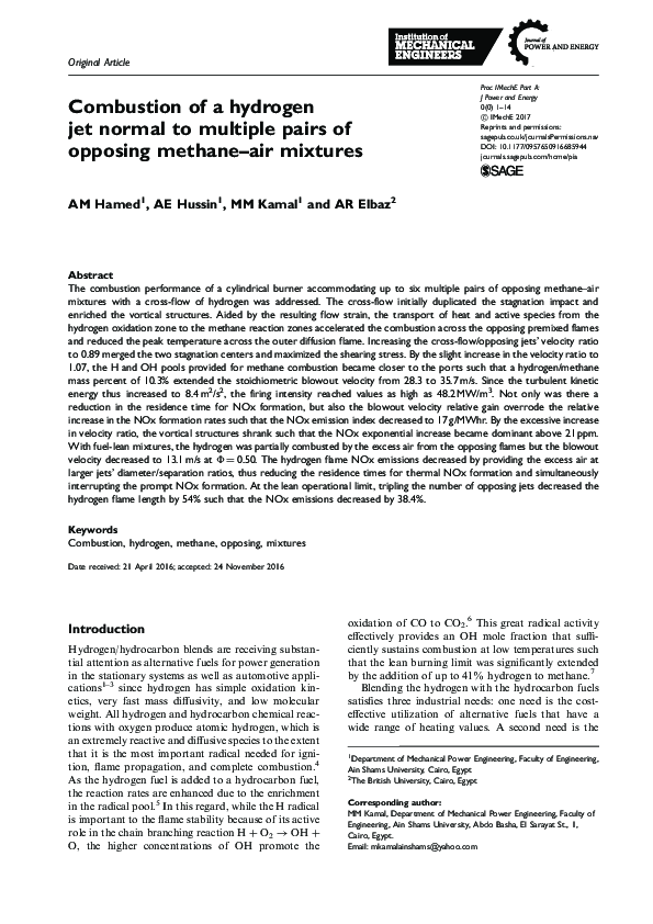 (PDF) Combustion of a hydrogen jet normal to multiple pairs of opposing methane–air mixtures ...