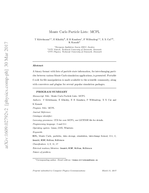 (PDF) Monte Carlo Particle Lists: MCPL