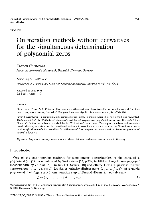 (PDF) On iteration methods without derivatives for the simultaneous determination of polynomial ...