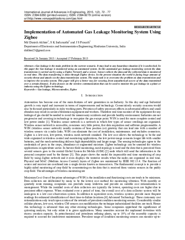(PDF) Implementation of Automated Gas Leakage Monitoring System Using Zigbee