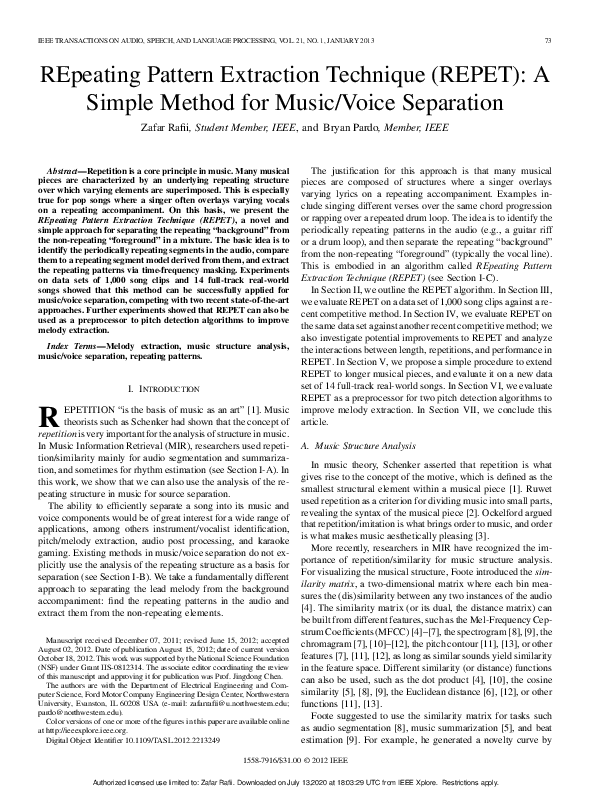 (PDF) REpeating Pattern Extraction Technique (REPET): A Simple Method ...