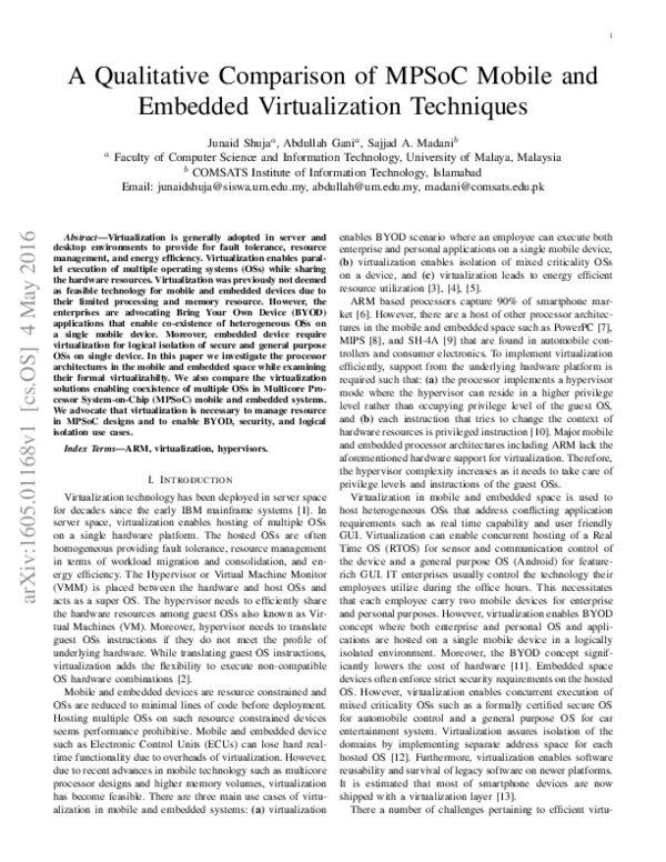 (PDF) A Qualitative Comparison of MPSoC Mobile and Embedded Virtualization Techniques