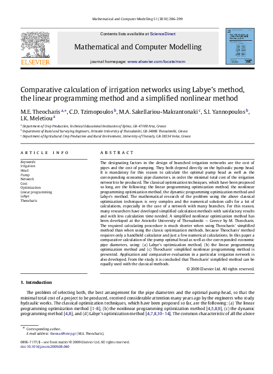(PDF) Comparative calculation of irrigation networks using Labye’s method, the linear ...