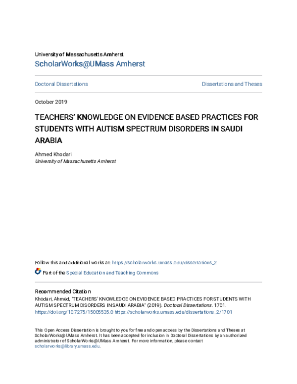(PDF) Teachers' Knowledge on Evidence Based Practices for Students with ...