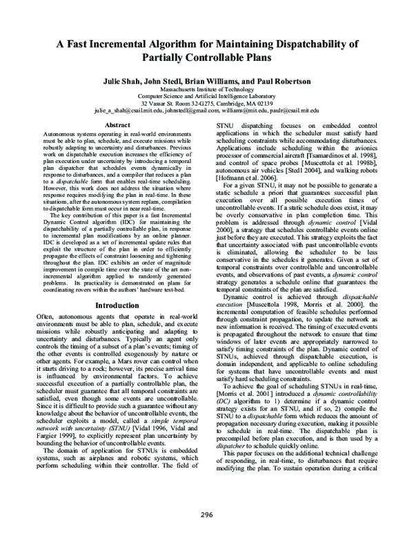 (PDF) A fast incremental algorithm for maintaining dispatchability of partially controllable plans