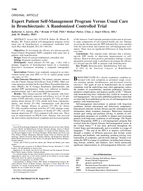 (PDF) Expert Patient Self-Management Program Versus Usual Care in ...