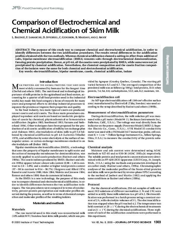 (PDF) Comparison of Electrochemical and Chemical Acidification of Skim Milk