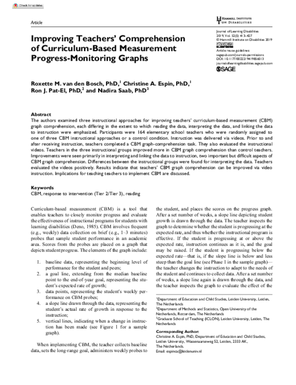 (PDF) Improving Teachers’ Comprehension of Curriculum-Based Measurement Progress-Monitoring Graphs
