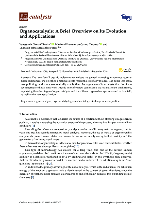 (PDF) Organocatalysis: A Brief Overview on Its Evolution and Applications