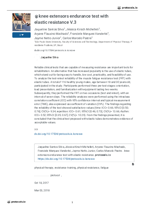 (PDF) Knee Extensors Endurance Test with Elastic Resistance V3