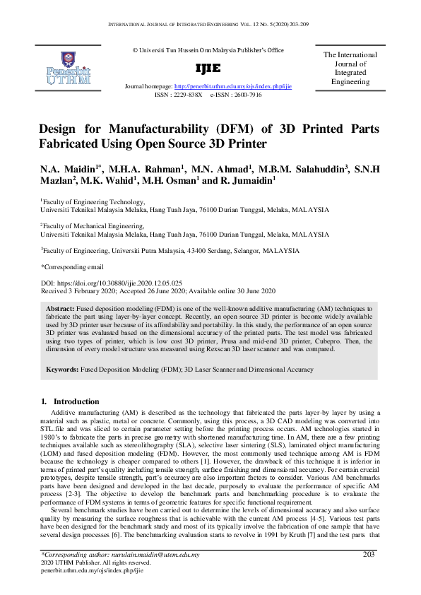 (PDF) Design for Manufacturability (DFM) of 3D Printed Parts Fabricated ...
