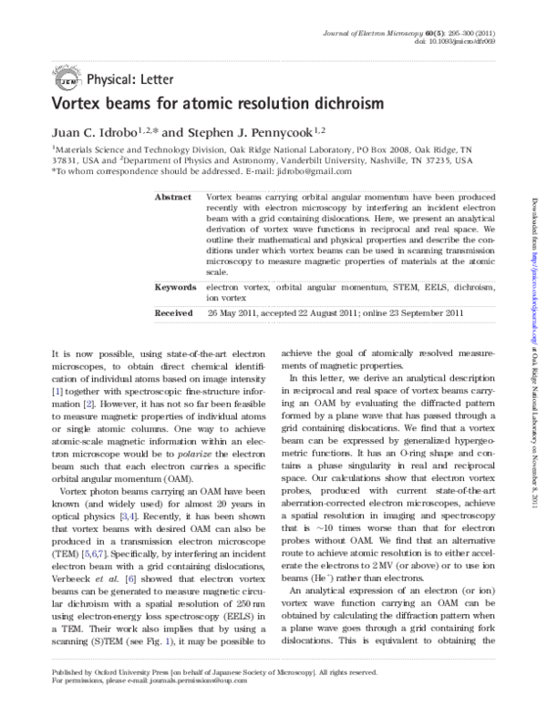 (PDF) Vortex beams for atomic resolution dichroism