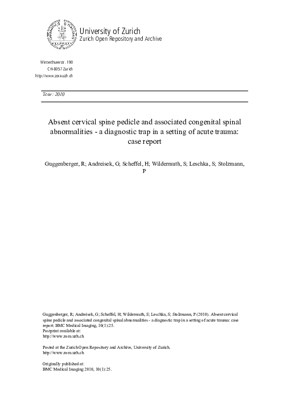 Pdf Absent Cervical Spine Pedicle And Associated Congenital Spinal
