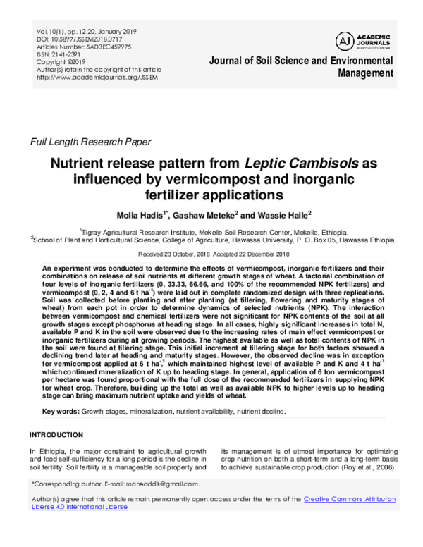 (PDF) Nutrient release pattern from Leptic Cambisols as influenced by ...