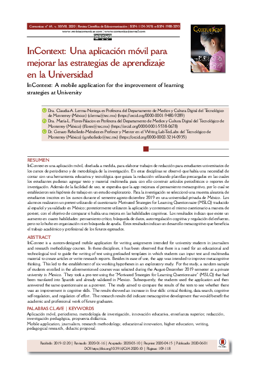 (PDF) InContext: A mobile application for the improvement of learning ...