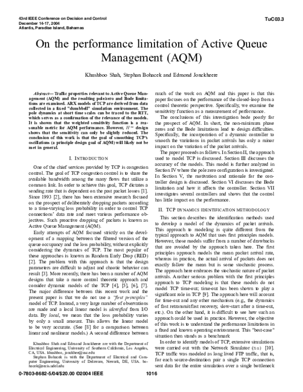Pdf On The Performance Limitation Of Active Queue Management Aqm