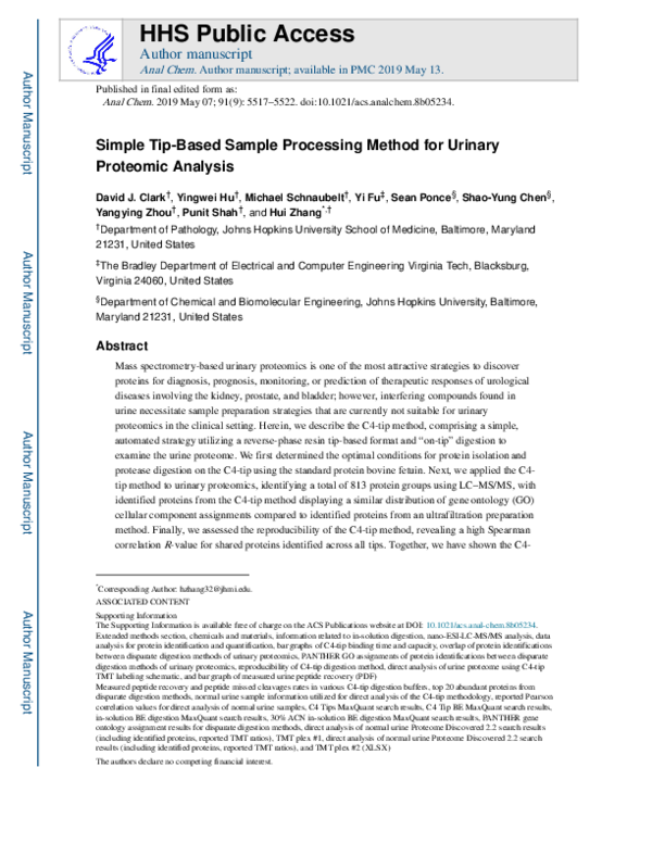 (PDF) Simple Tip-Based Sample Processing Method for Urinary Proteomic Analysis