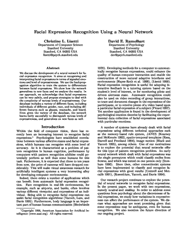 (PDF) Facial Expression Recognition Using a Neural Network