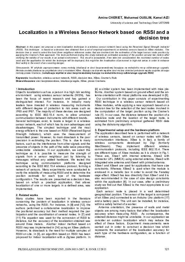 (PDF) Localization in a Wireless Sensor Network based on RSSI and a decision tree