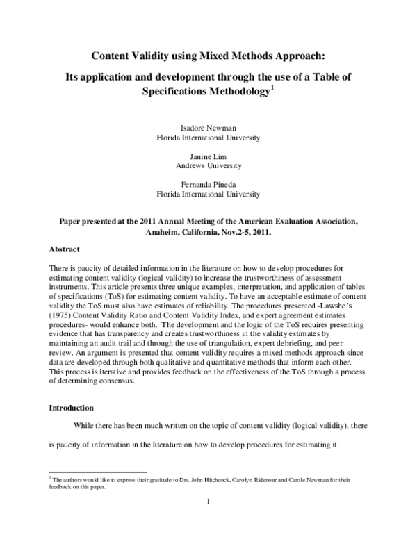 (PDF) Content Validity Using a Mixed Methods Approach