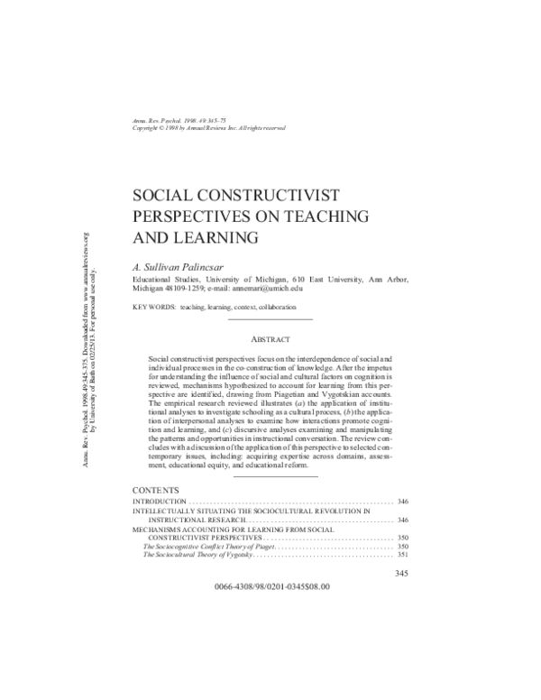 (PDF) Social Constructivist Perspectives on Teaching and Learning