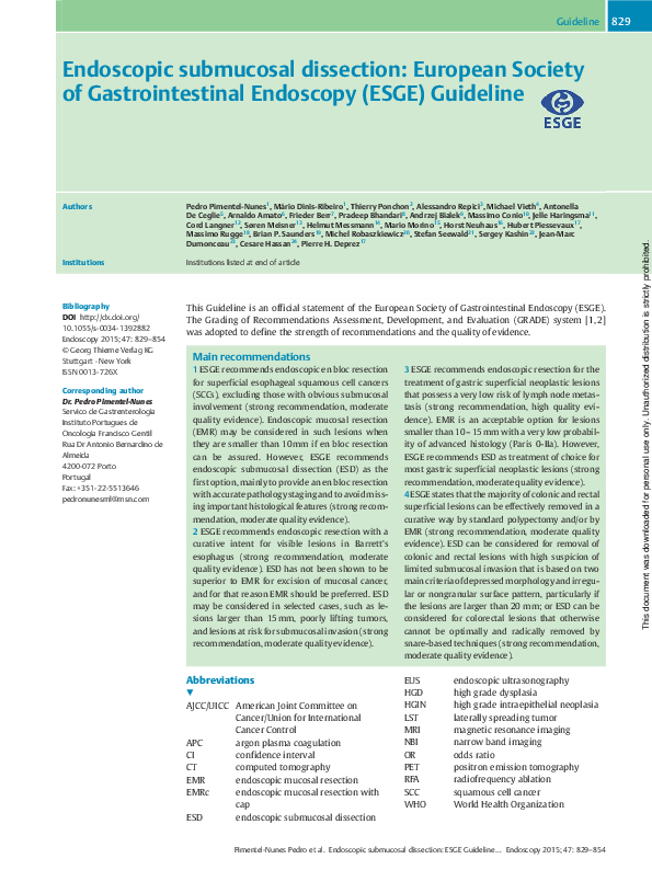 (PDF) Endoscopic submucosal dissection: European Society of ...