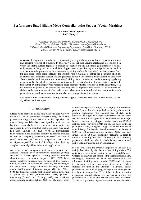 Pdf Performance Based Sliding Mode Controller Using Support Vector