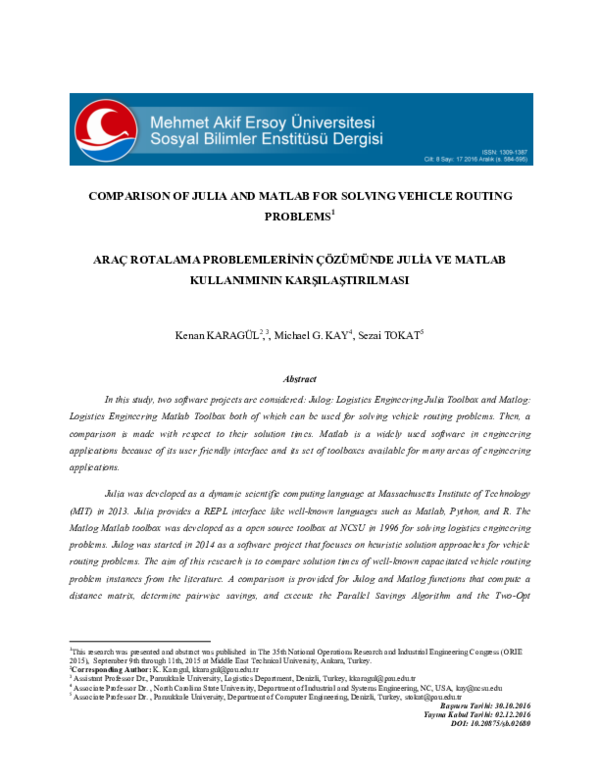 (PDF) Comparison of Julia and Matlab for Solving Vehicle Routing ...