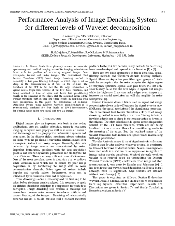 Pdf Performance Analysis Of Image Denoising System For Different