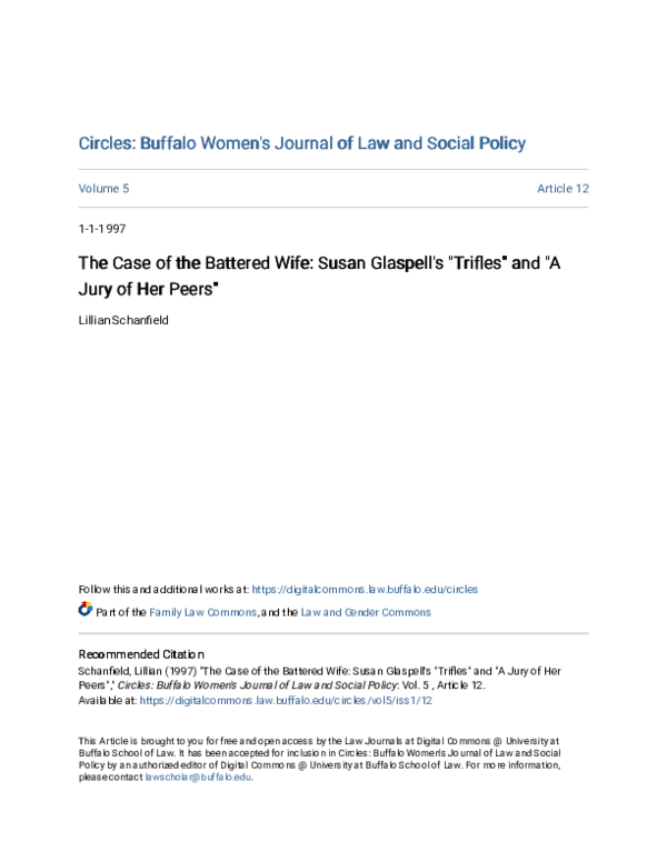 (PDF) Case of the Battered Wife: susan Glaspell's Trifles and A Jury of ...