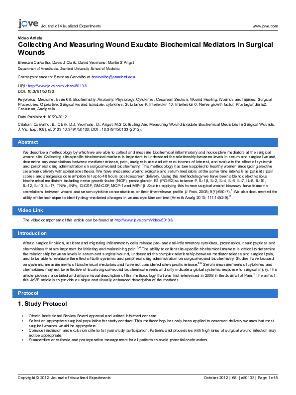 (PDF) Collecting And Measuring Wound Exudate Biochemical Mediators In ...