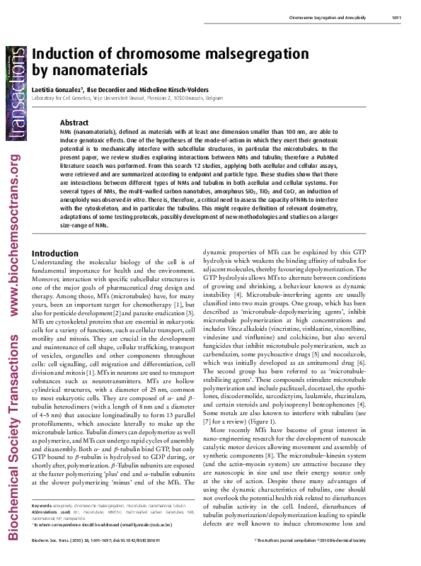(PDF) Induction of chromosome malsegregation by nanomaterials